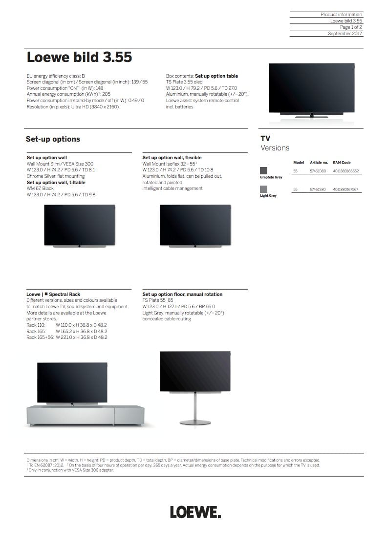 Loewe Bild 3 tekniske specifikationer - HiFi Center Jylland